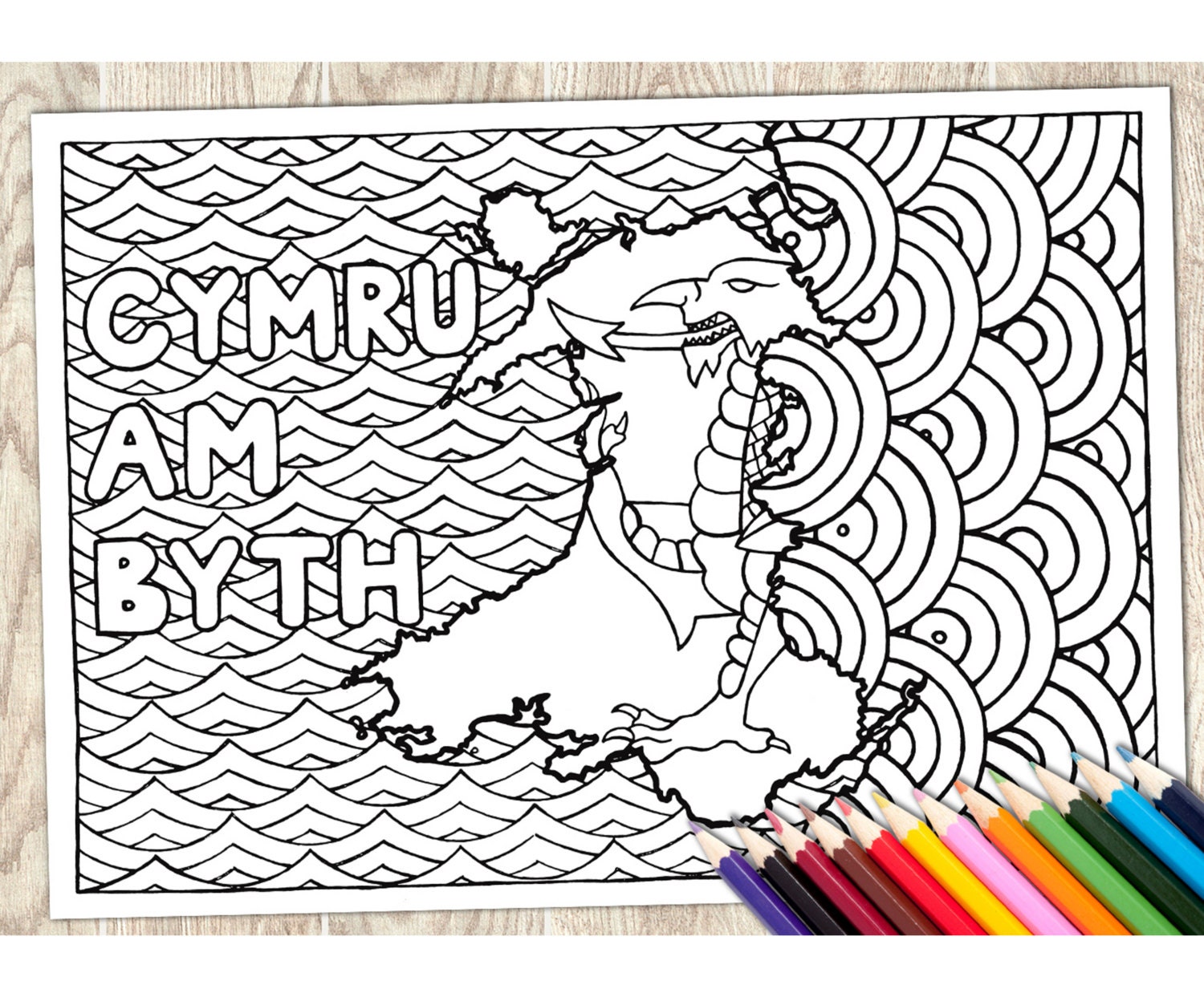 Colouring Page Cymru Am Byth, Welsh Word, Printable Download, Adult ...