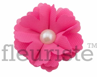 HOT PINK Sparkle Rosette Fabric rose Rolled by FleuristeSupplies