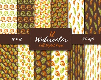 Watercolor Digital Paper Autumn watercolor Red by LukovkaDesign