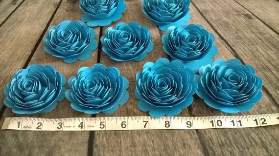 big bright blue paper flowers set of 10 Large 3 roses