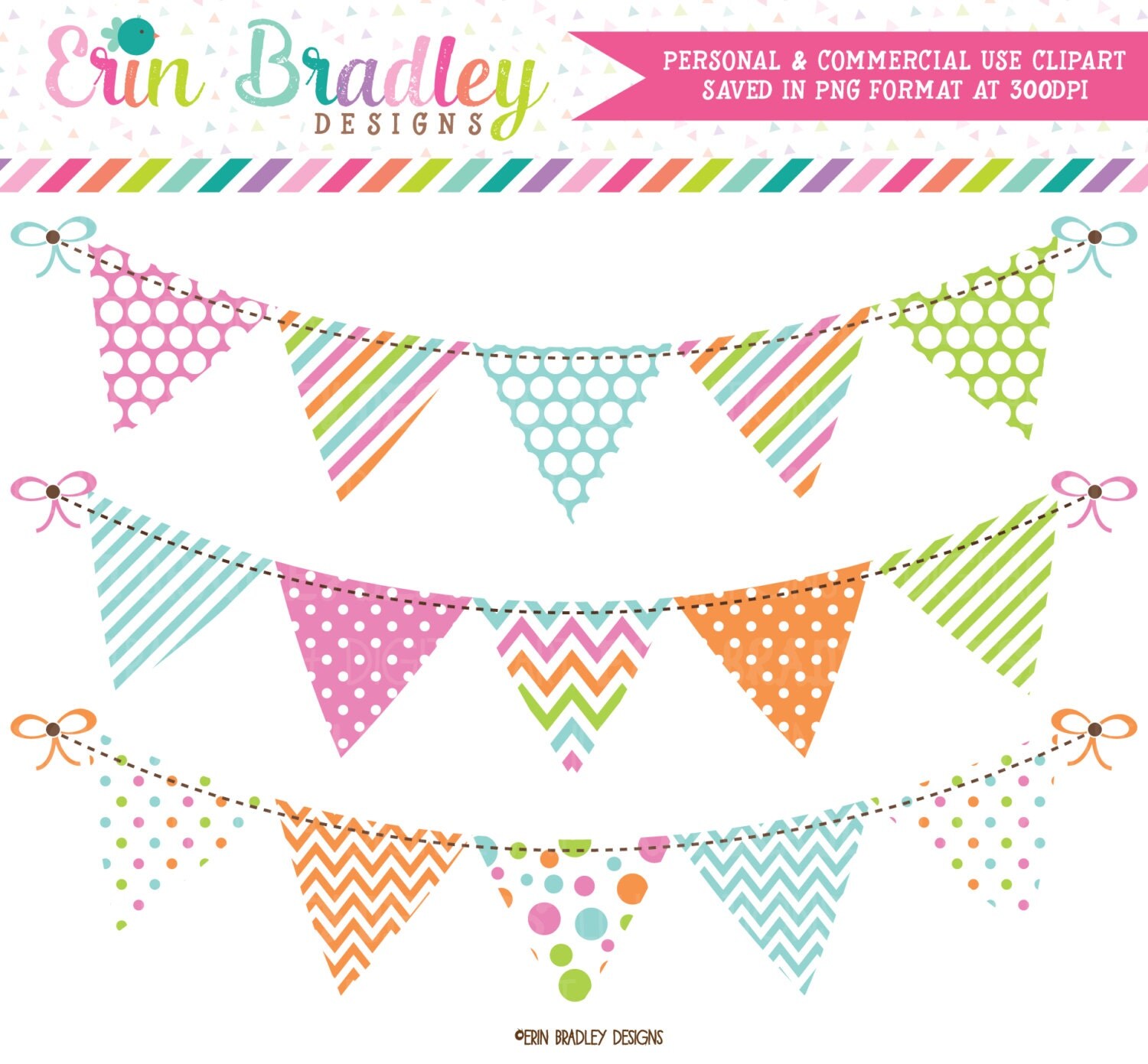 Clipart Bunting Graphics Instant Download by ErinBradleyDesigns
