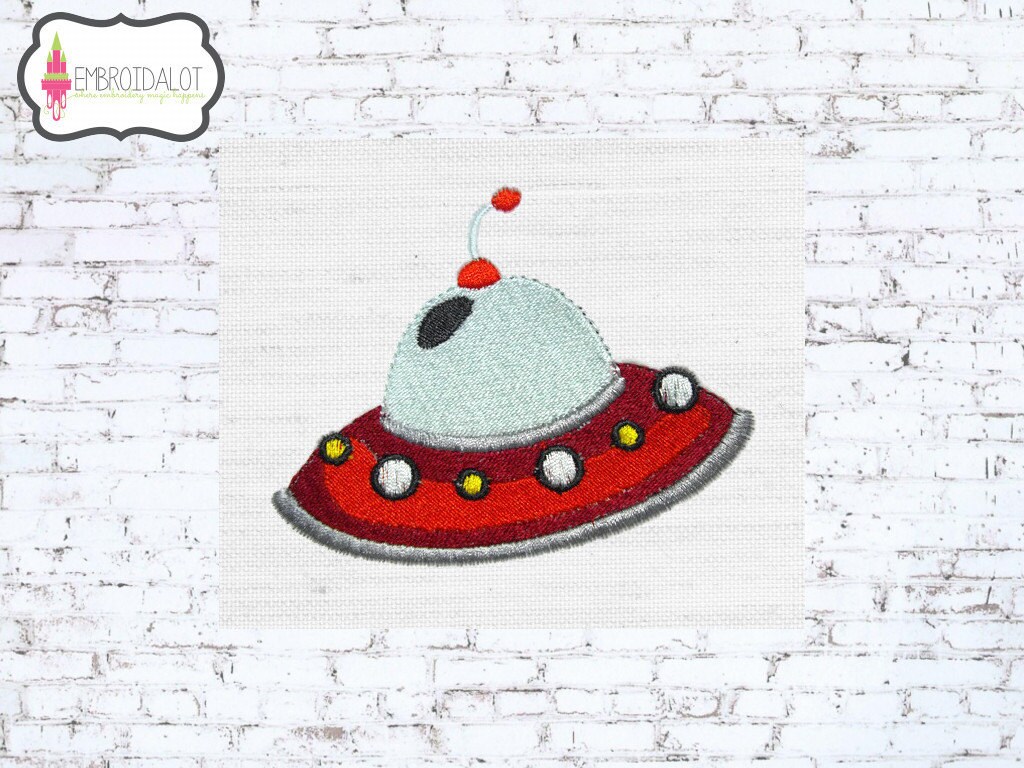Space ship machine embroidery design. Fun space embroidery.