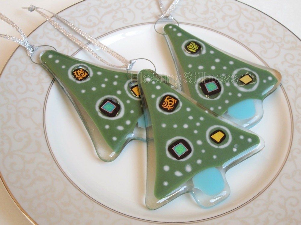 Christmas Tree Ornament Fused Glass Green Christmas Ornament