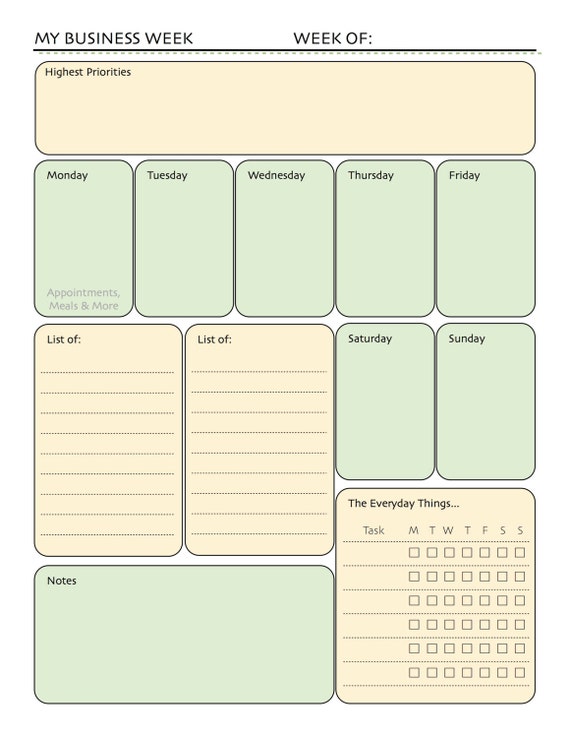 My Business Week Printable Weekly Planner Form Appointments