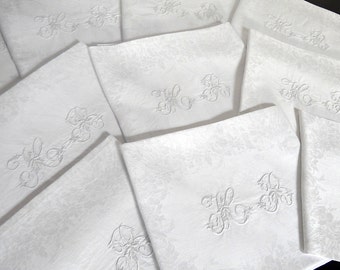 Items similar to French Vintage Napkins Elegant Heavy Linen Damask Set ...