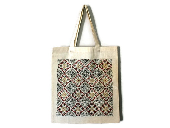 Hand Block Printed Tote Bag Hand stamped by charancreations