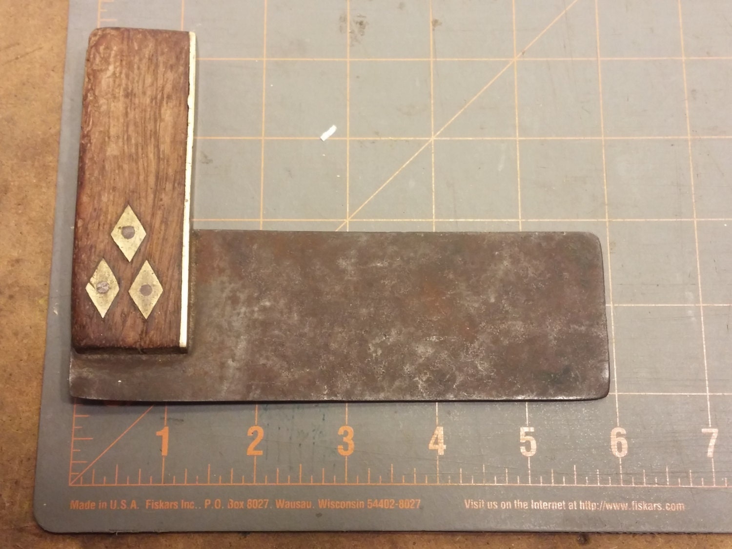 Antique 1900s T-Square Tri-Square with Brass Accents