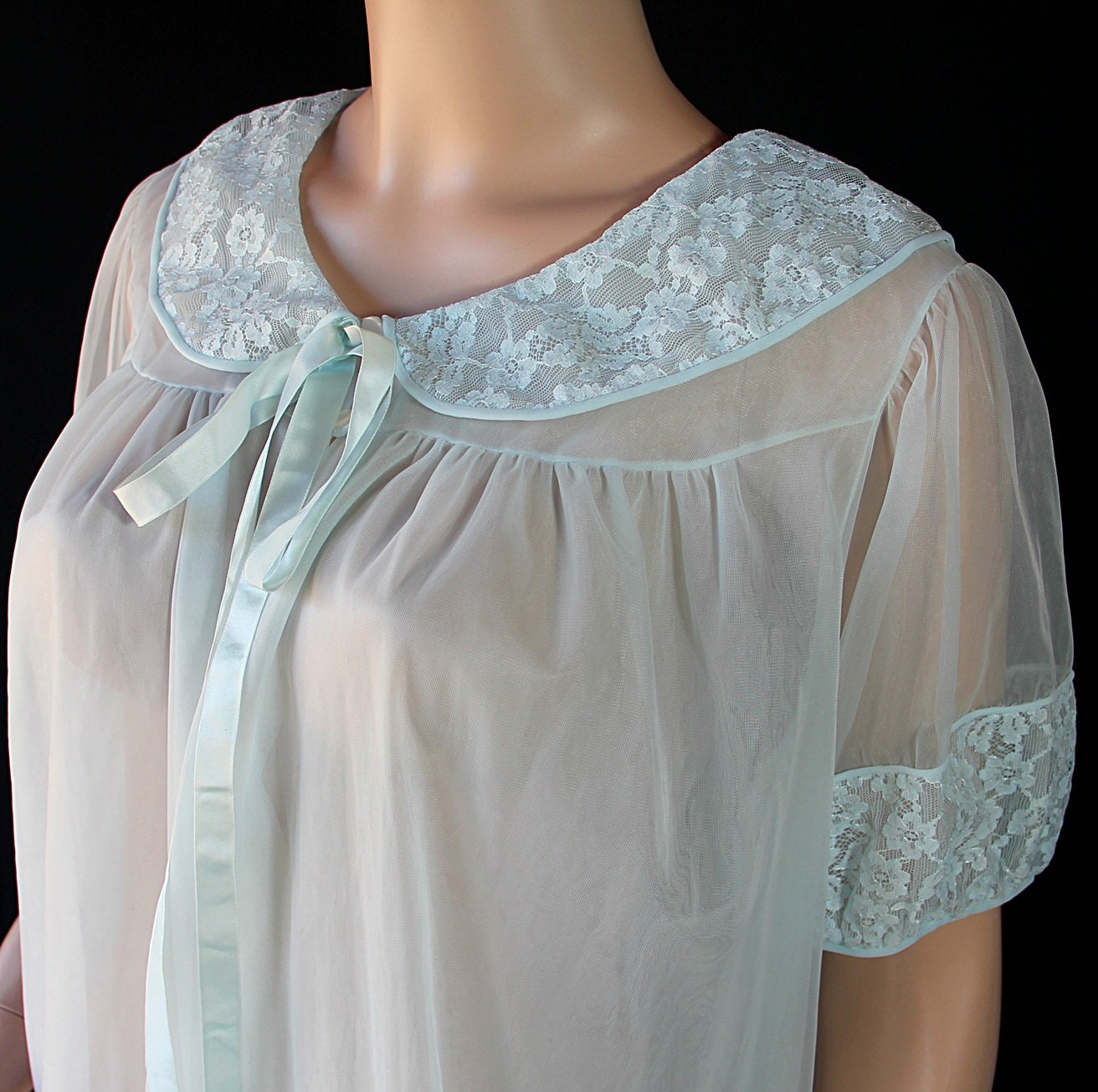 60s Vassarette Peignoir Robe Blue Sexy Pin Up Lingerie