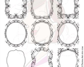 Items similar to Digital Flourish Frame Clipart Vintage Clip Art ...