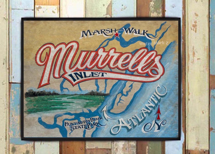 Murrells Inlet South Carolina beach map by ZekesAntiqueSigns