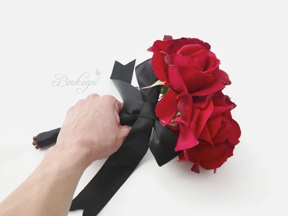 CHOOSE RIBBON COLOR Real Touch Red Rose Bouquet Red Rose