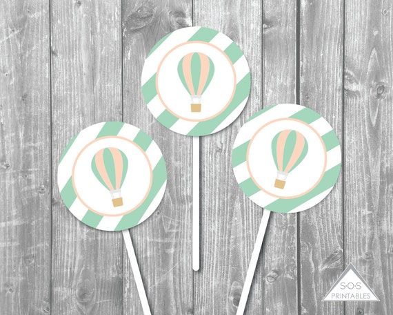 Hot Air Balloon Cupcake Toppers, Hot Air Balloon Baby Shower, Shower ...
