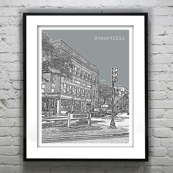 Somerville Davis Square Skyline Poster Art Print Somerville