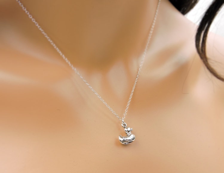 Tiny Solid Sterling Silver Rubber Duck Necklace by JessicasBridal