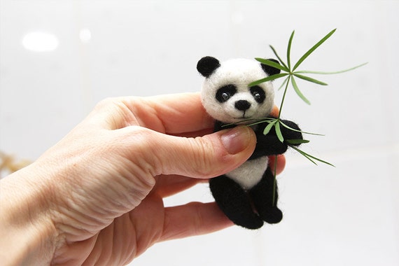 Items similar to Small Panda felt bear, mini Teddy bear, needlefelted ...