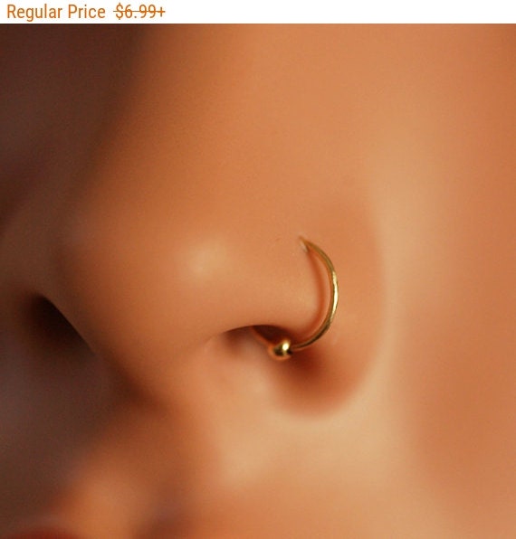Nose hoop earring tiny ball nose earring small by junelittleshop