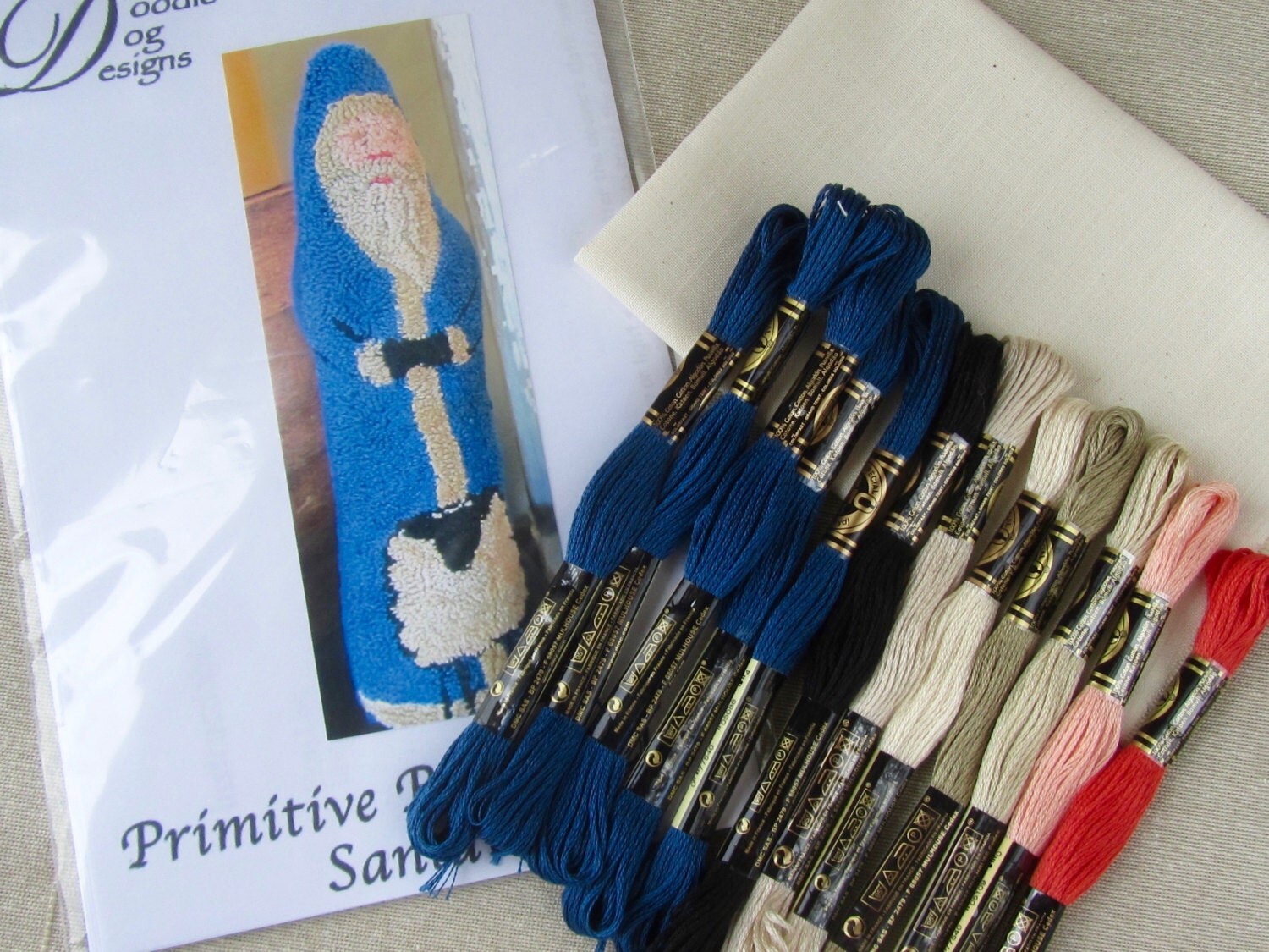 Primitive Punch Needle KIT Belsnickel Blue Santa with Sheep