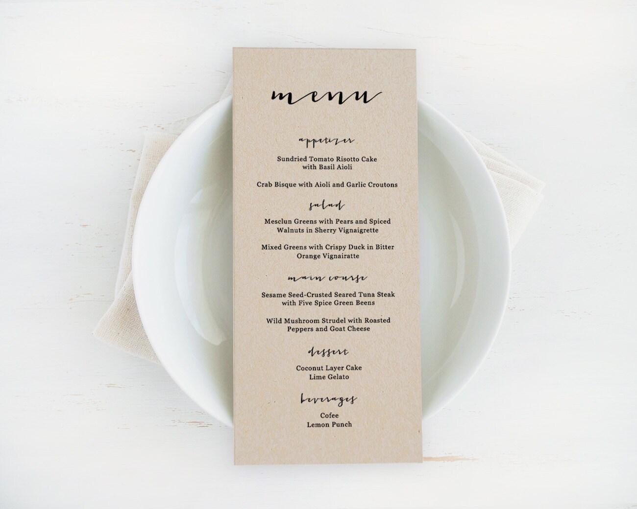 Printable Wedding Menu Template Editable Text and Color