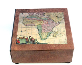Decorative box Old world map vintage leather look desk