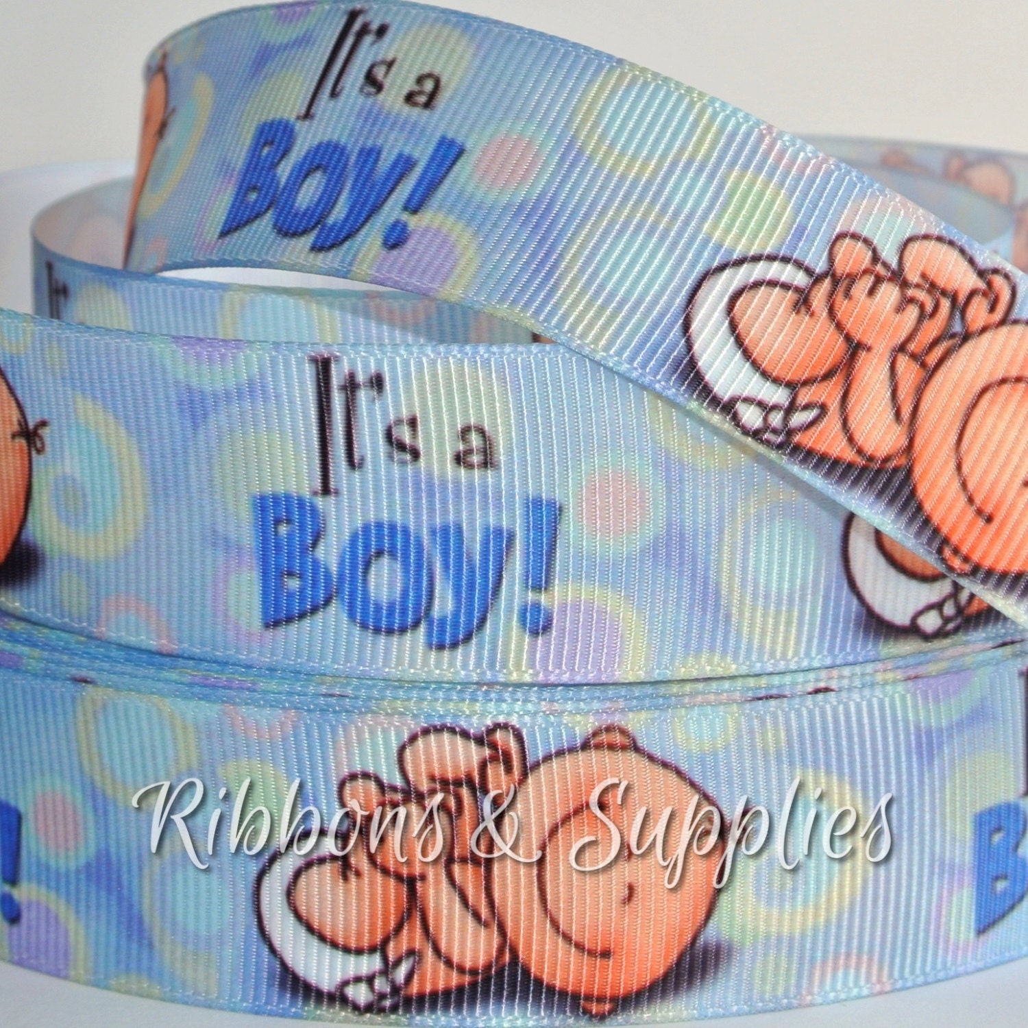 1" It's A Boy Grosgrain Ribbon - 2, 3 or 5 yards - Ribbon By The Yard ...