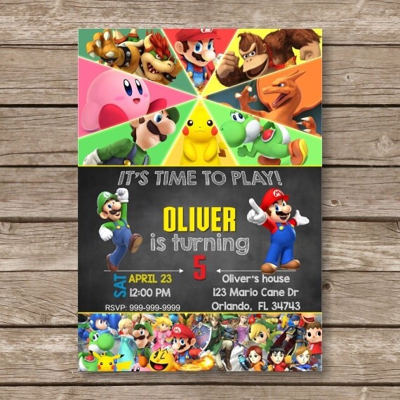Nintendo Invitation Super Smash Brothers Bros by PartyGiraffe
