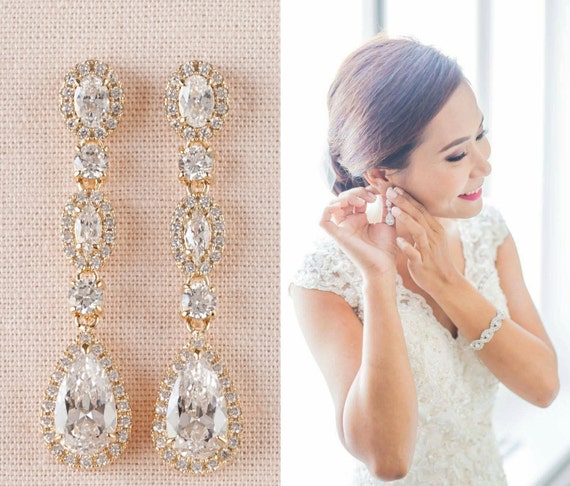 Gold Bridal Earrings Crystal Wedding Earrings by CrystalAvenues