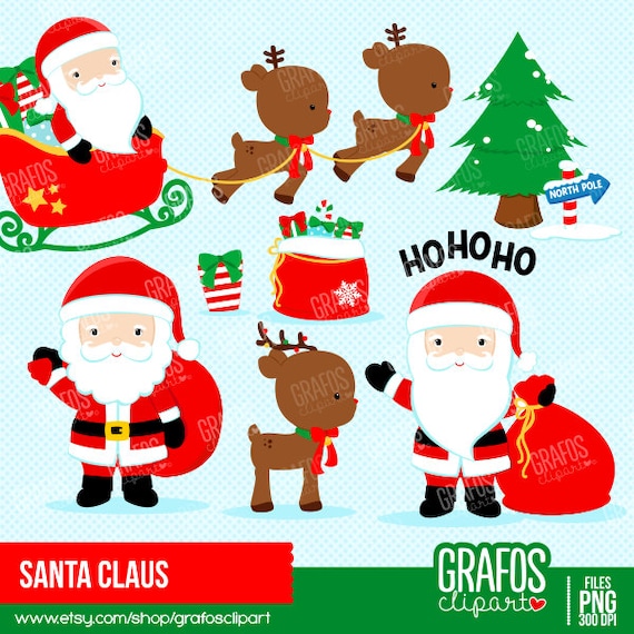 Items similar to SANTA CLAUS - Digital Clipart Set, Merry Christmas ...
