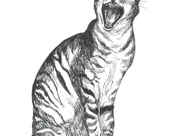 Pen and ink cat | Etsy