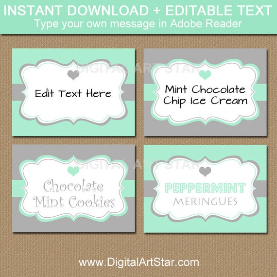 Mint and Grey Labels Candy Station Labels Mint Grey