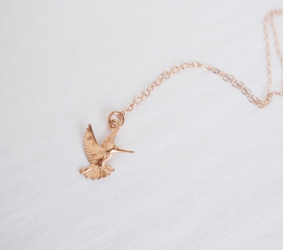 Rose Gold Hummingbird Necklace Rose Gold Bird by MarianaEncheva