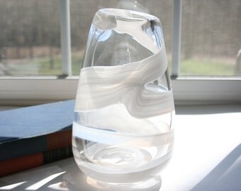 Opaque White Swirl Wrap Handblown Glass Long Necked Vase