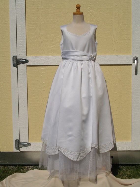 Girls Bling White Dress Size 12 Satin TulleSilver