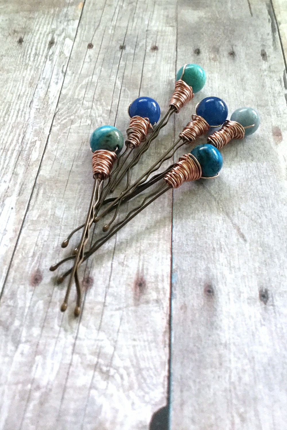 Blue Stone Hair Pins Wire Wrapped Gemstone Hair Jewelry