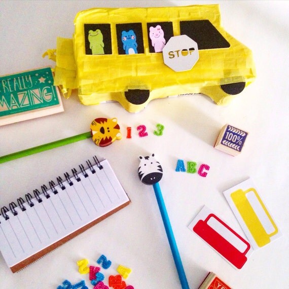 Back to School Mini Piñata apple school bus llama