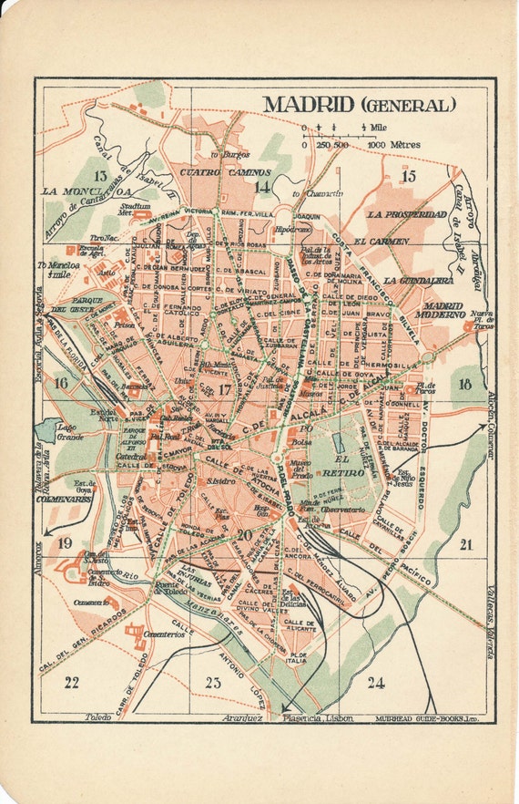 1930 Madrid Spain Antique Map