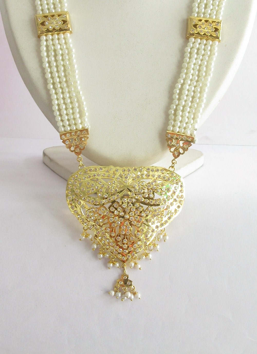Rani Haar Rhinestones Embedded With Earrings/5 Layer Raani Haar/Gold ...