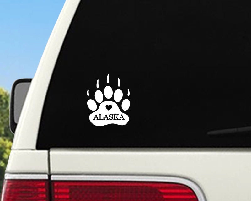 Alaska Car Window Decal Sticker Bear Paw Print Decal Bear
