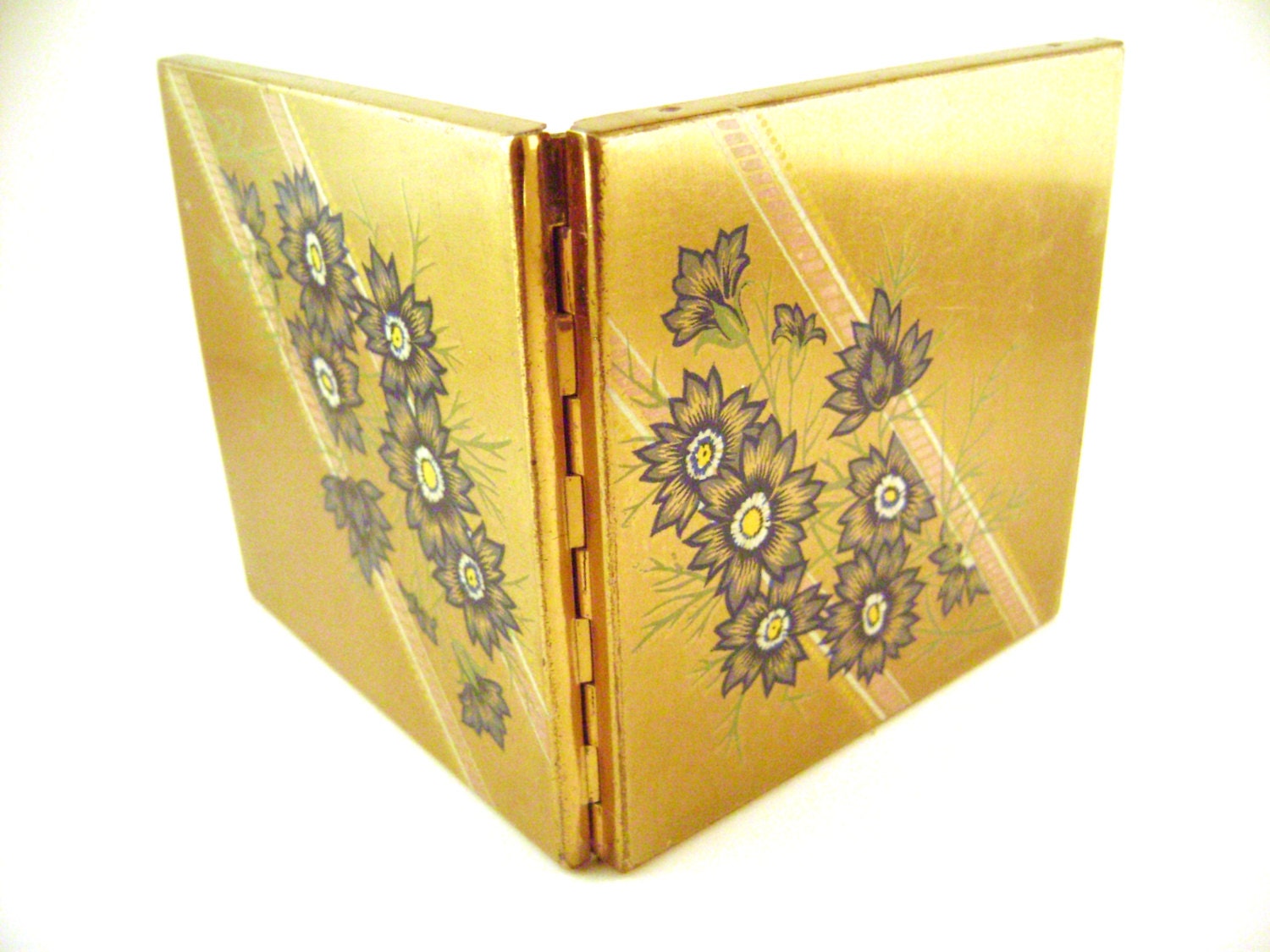 Zenette Vintage Compact Powder and Mirror Circa 1950s Blue Floral ...