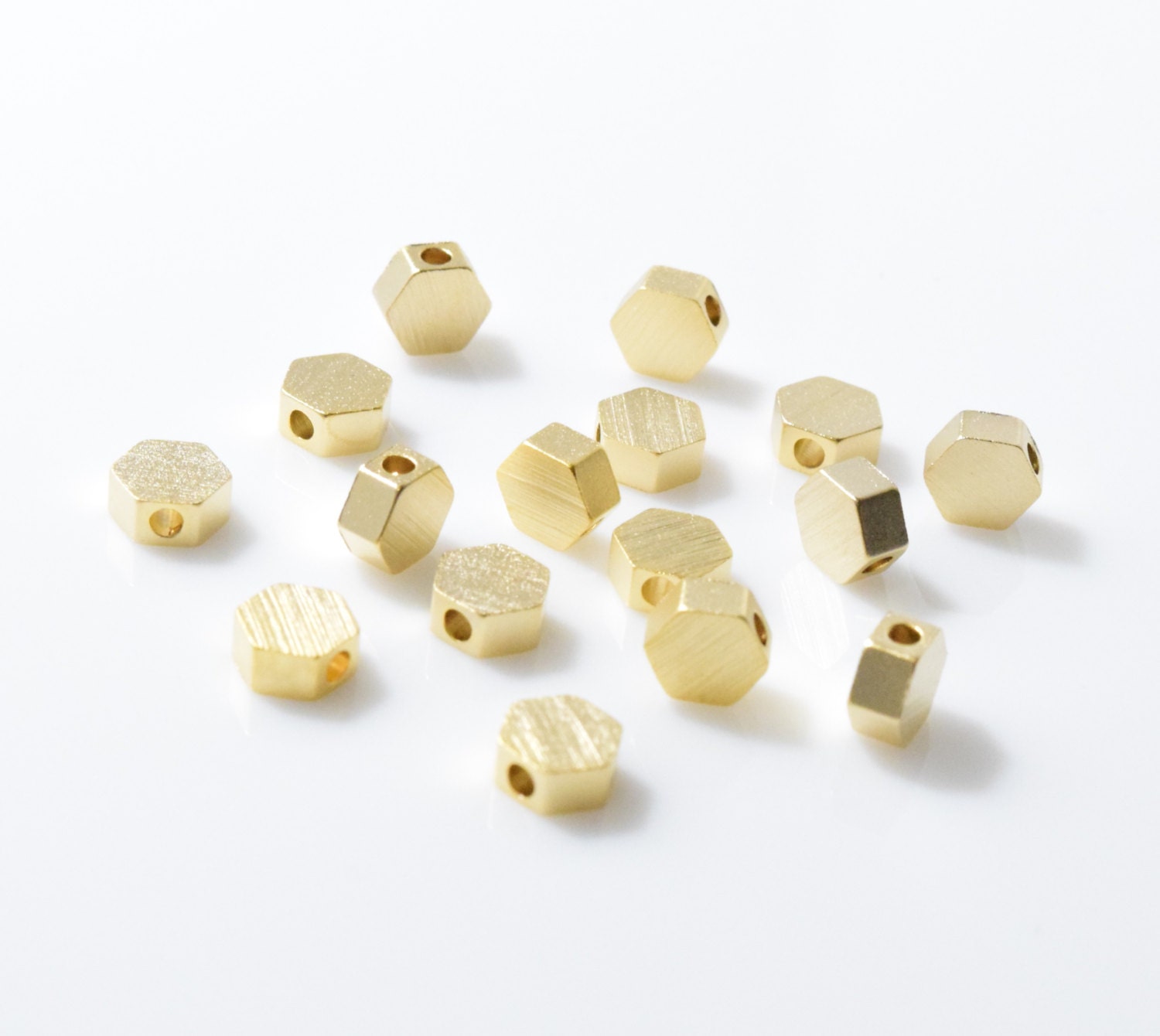 Hexagon Brass Bead . Satin Hexagon Bead . Jewelry by GemsFlower