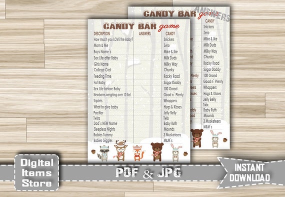 Printable Winter Candy Bar Guess Game Woodland Animals Candy