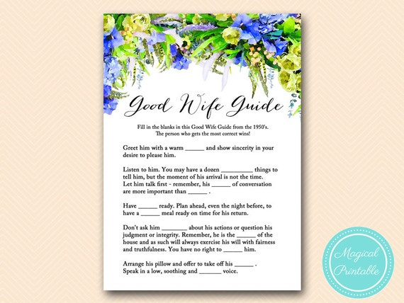 how to be a good wife guide 1950's good wife game Blue