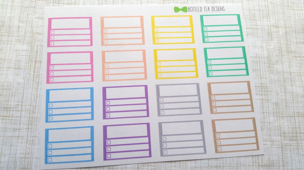 Blank Full Box // Half Box Checklists Sets of 8 or 16 Item