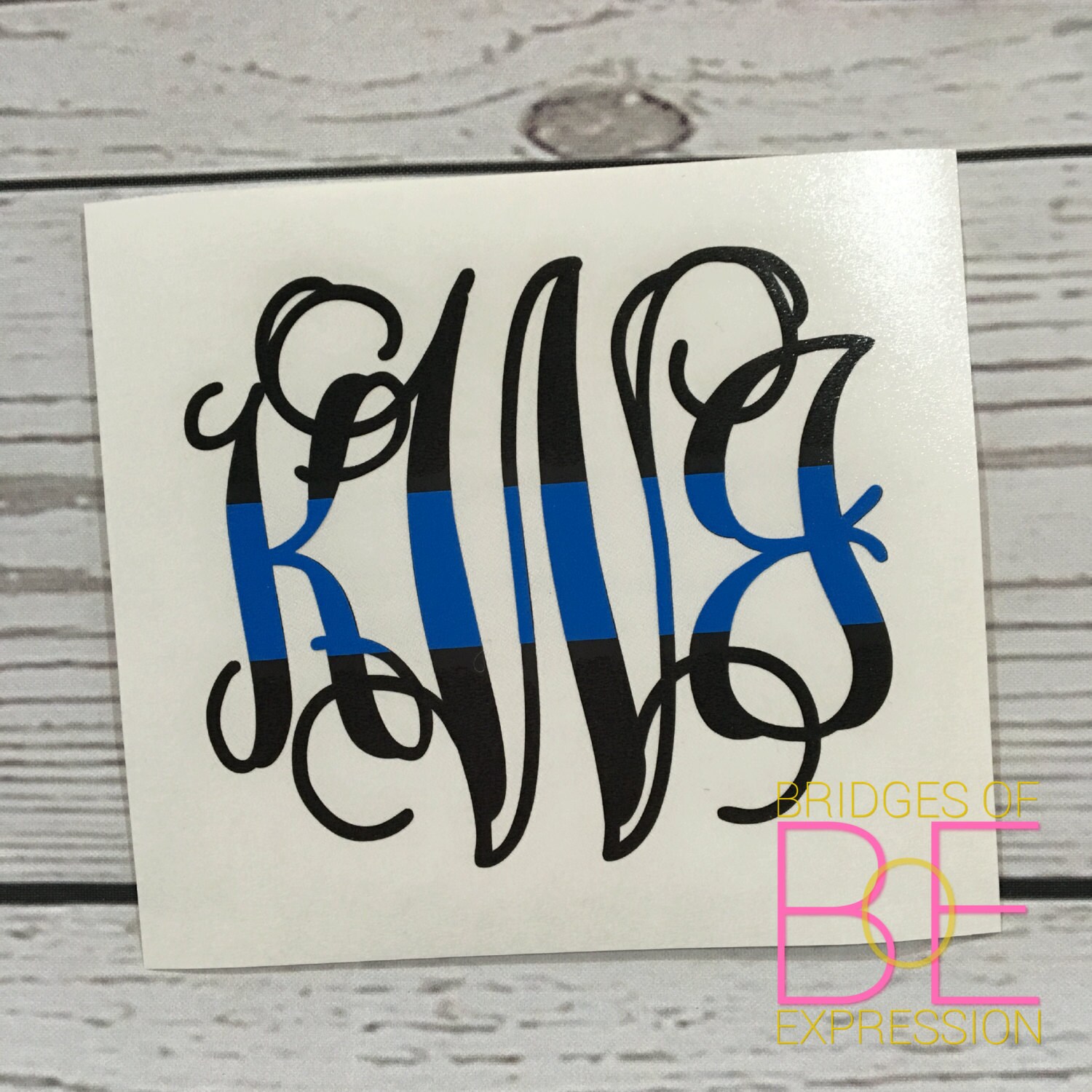 Thin Blue Line Fancy Vine Font Monogrammed Glossy Decal