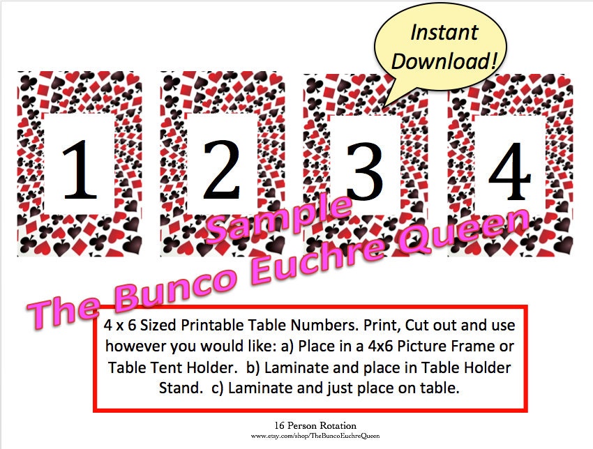 16 Person Euchre Rotation Score Sheet / Score Card / Euchre