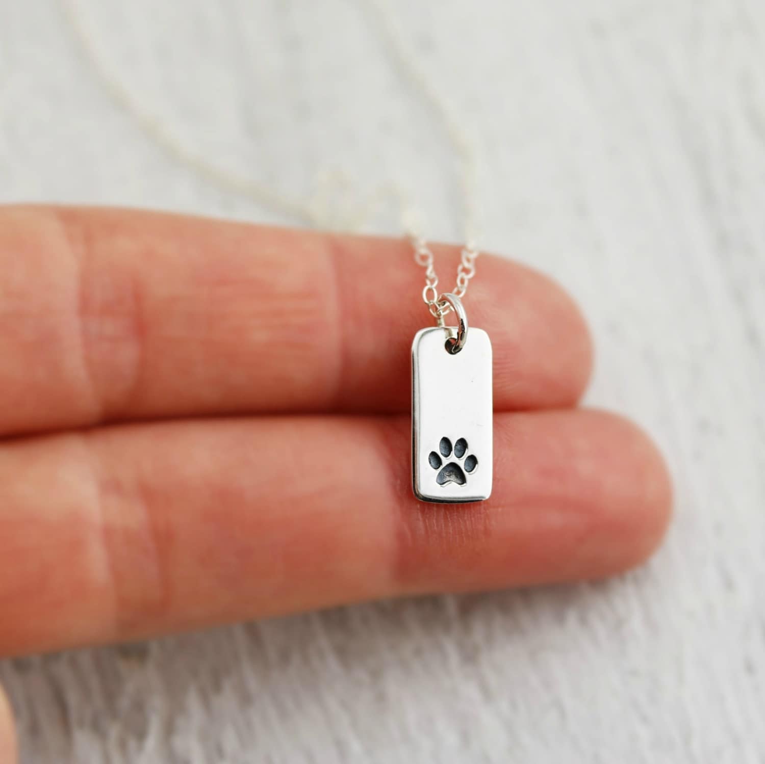 Paw Print Necklace Sterling Silver Paw Print Tag Necklace