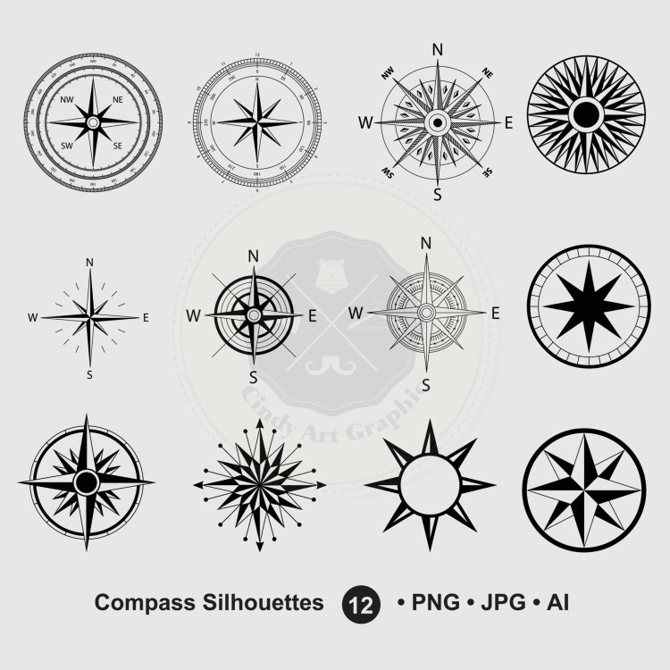 Compass Silhouettes Clipartcompass by CindyArtGraphic on Etsy