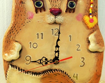 Cat wall clock | Etsy
