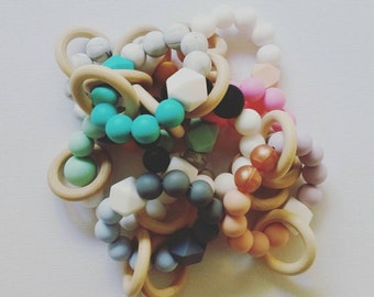 Items similar to Crochet Baby Teething Ring - Wood Teether Toy - Ships ...