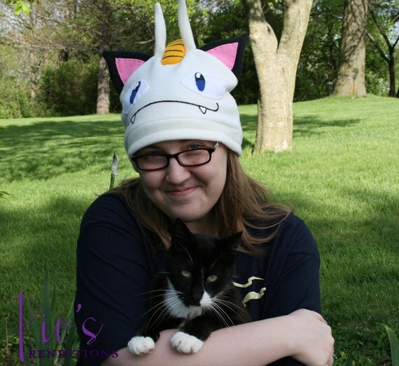Pokemon Meowth Hat / Fleece Hat / Winter Hat / by riomccarthy