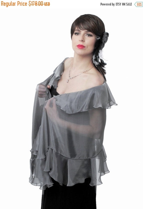 Promo Sale Silver-Grey Silk Chiffon Ruana /Wrap with by ChicAura